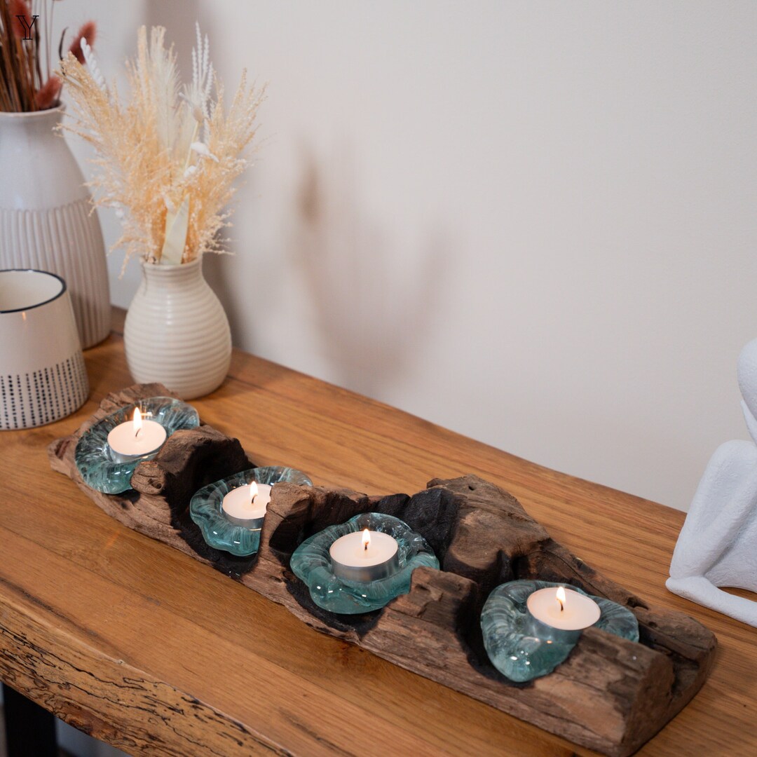 Melted Glass on Wood Melted Glass Driftwood Glass Rustic Decor Recycled ...