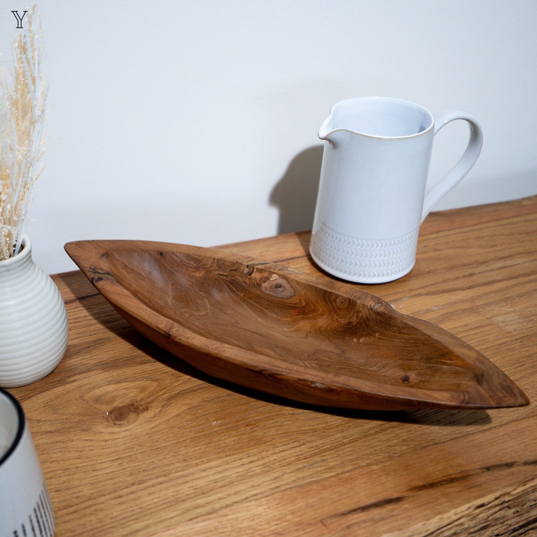 Teak Wood Boat Bowl Long Wooden Bowls Fruit Bowl Decorative Bowl Boat ...