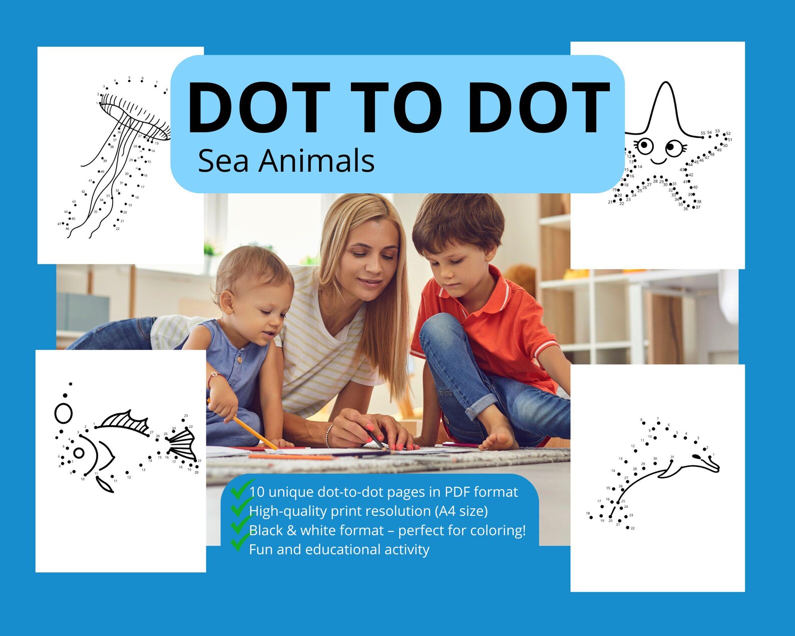 Ocean Dot to Dot Printable | Connect the Dots Sea Animals | Fun ...