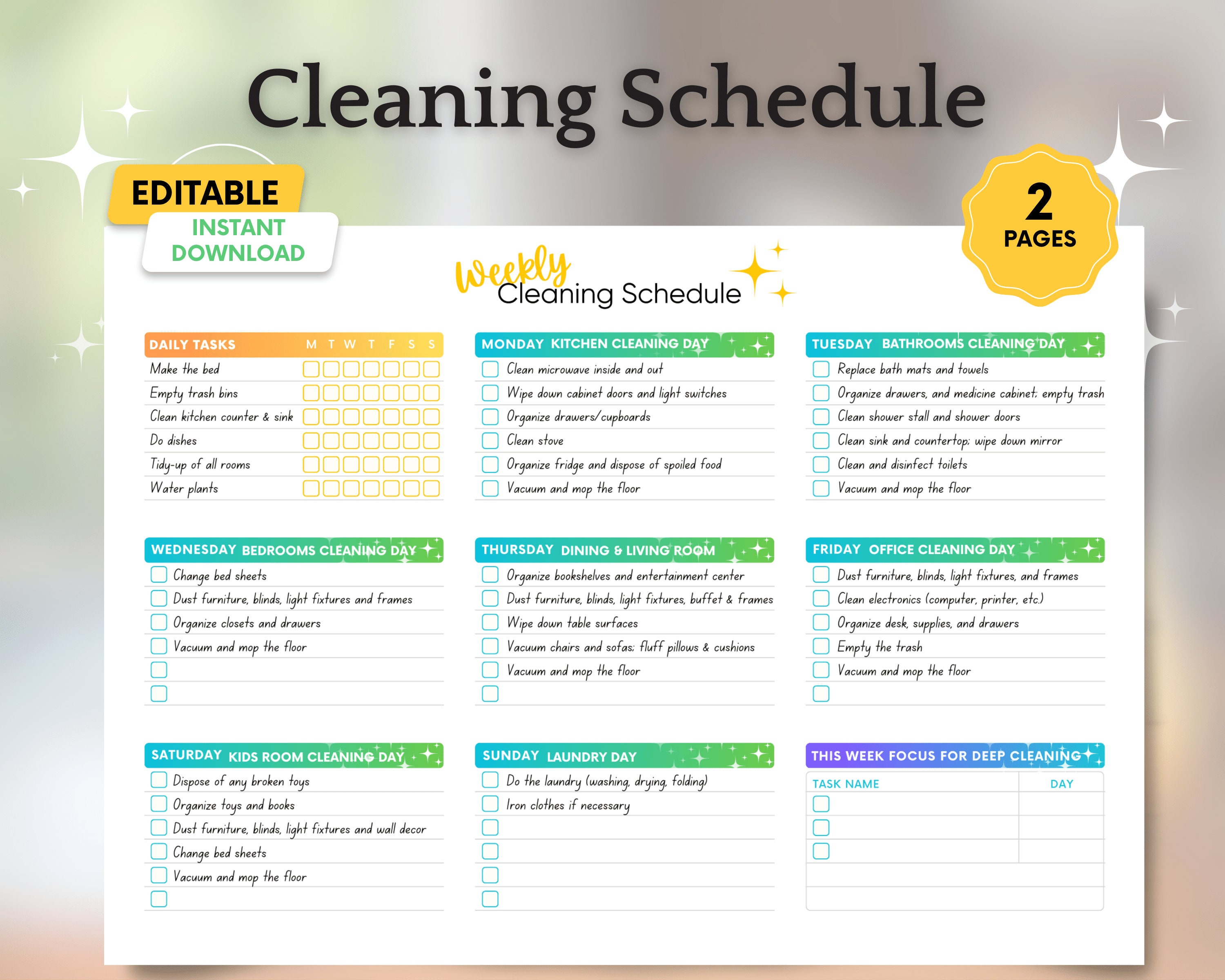 Weekly Cleaning Schedule For Busy Mom Easy Hygiene Routine Checklist
