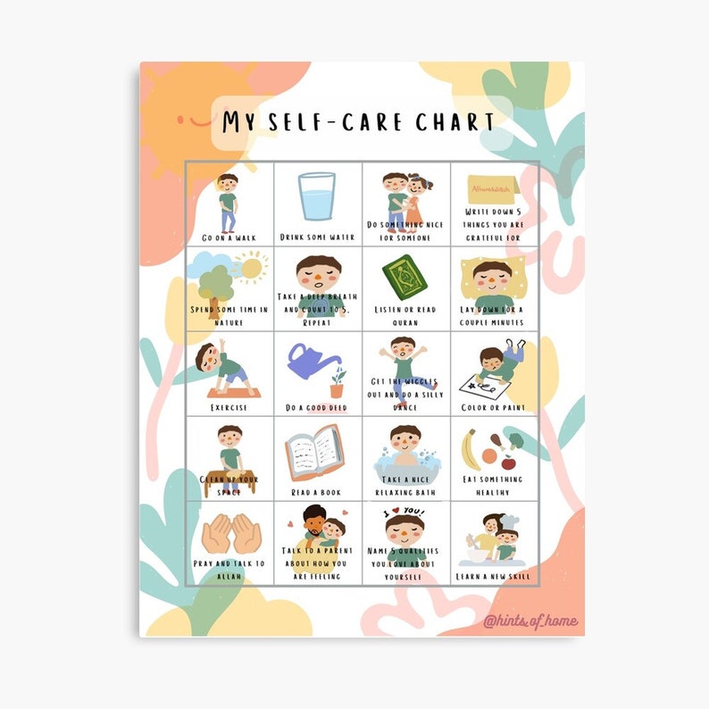 Islamic Self Care Chart for Children | Muslim Kids Self Love Activities ...
