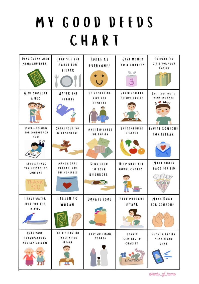 30 Day Ramadan Good Deed Calendar | Ramadan Kids | Ramadan Activities ...