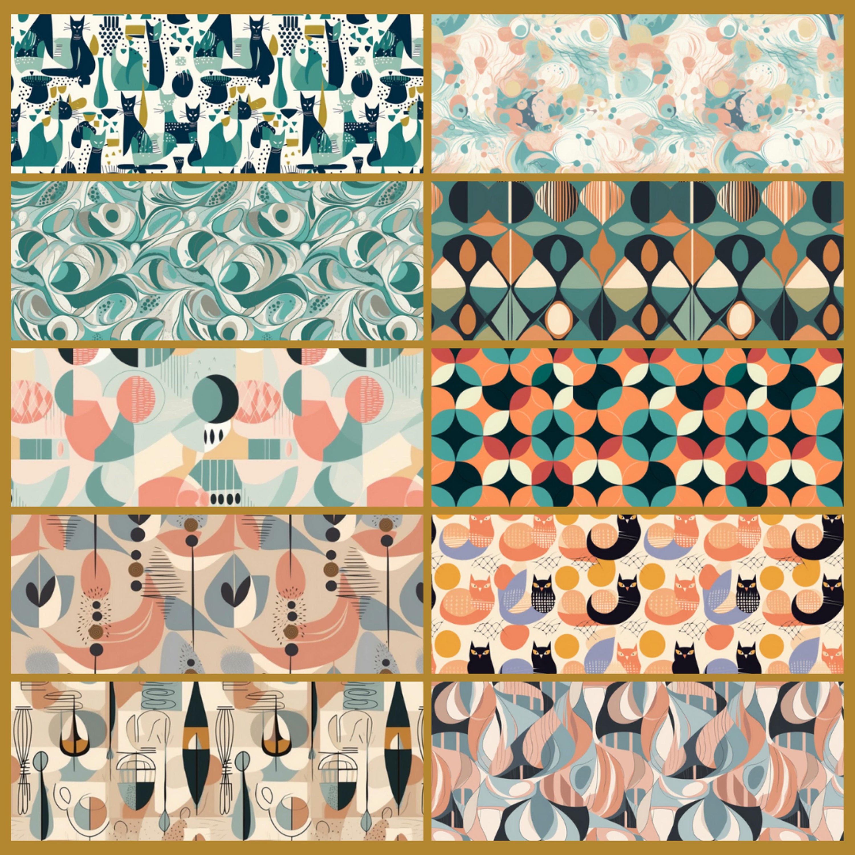 Mid Century Mod Digital Paper Patterns Seamless Digital Paper Pack ...