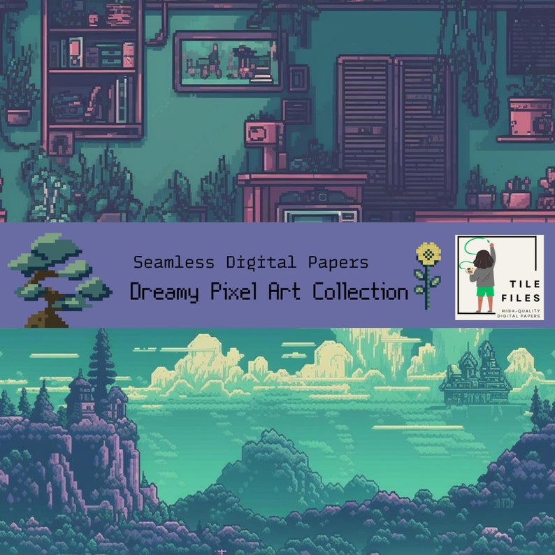 Dreamy Pixel Art Digital Paper Patterns - Seamless Digital Paper Pack ...