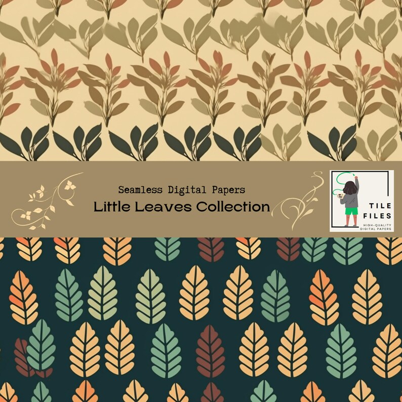 Little Leaves Digital Paper Patterns Seamless Digital Paper Pack ...