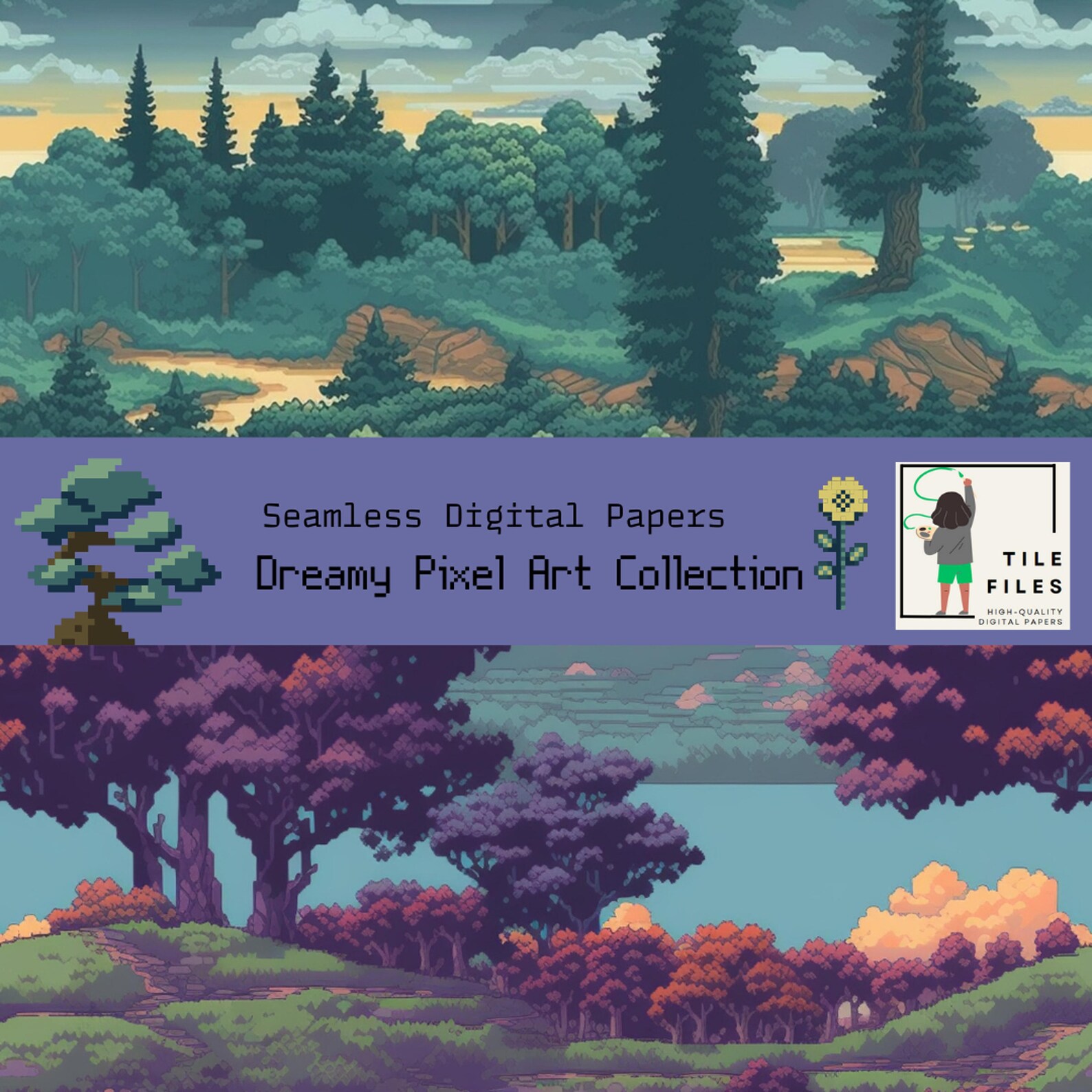 Dreamy Pixel Art Digital Paper Patterns - Seamless Digital Paper Pack ...
