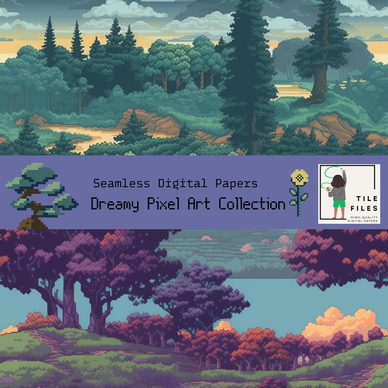 Dreamy Pixel Art Digital Paper Patterns Seamless Digital Paper Pack ...