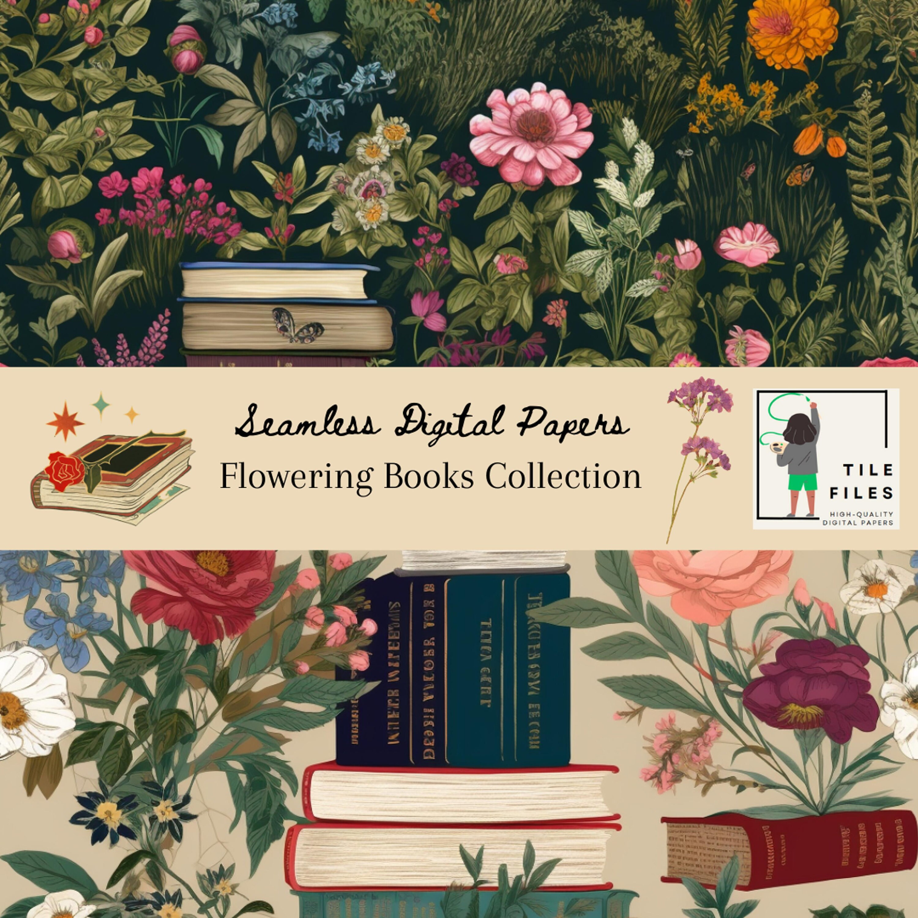 Flowering Books Digital Paper Patterns Seamless Digital Paper Pack ...