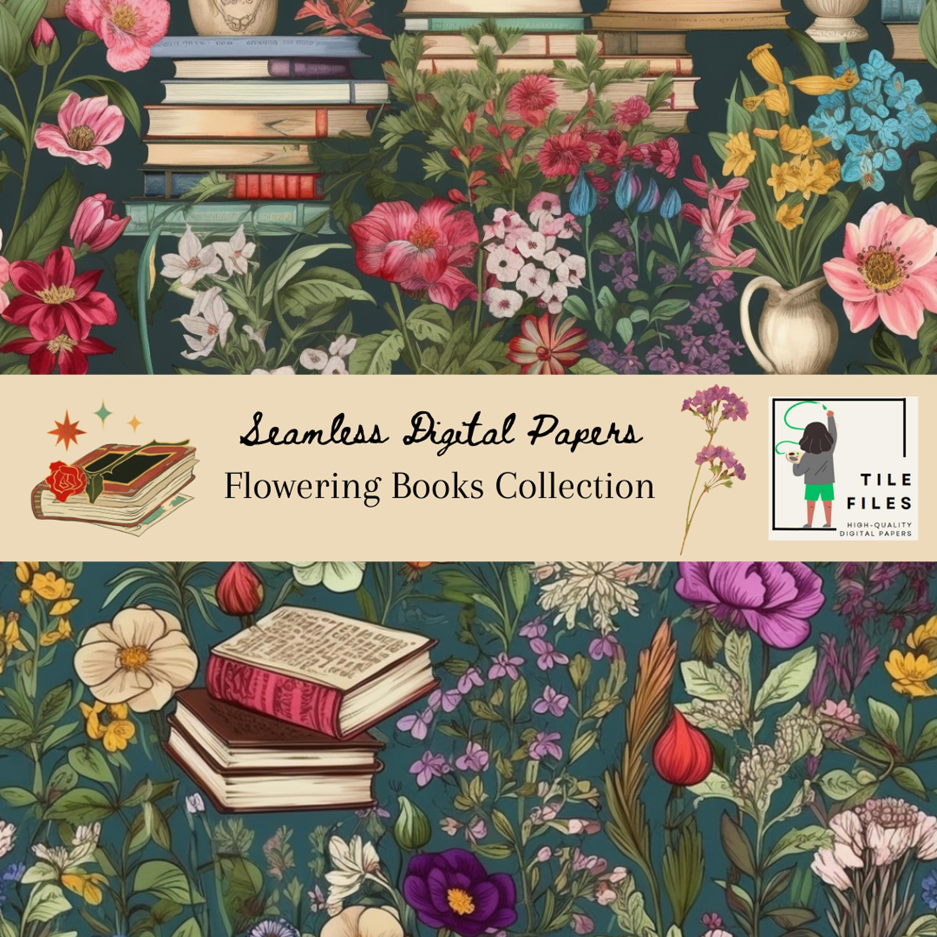Flowering Books Digital Paper Patterns Seamless Digital Paper Pack ...