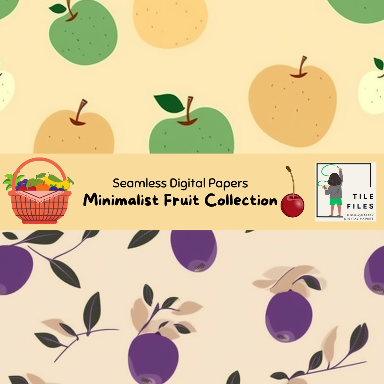 Minimalist Fruit Digital Paper Patterns - Seamless Digital Paper Pack ...