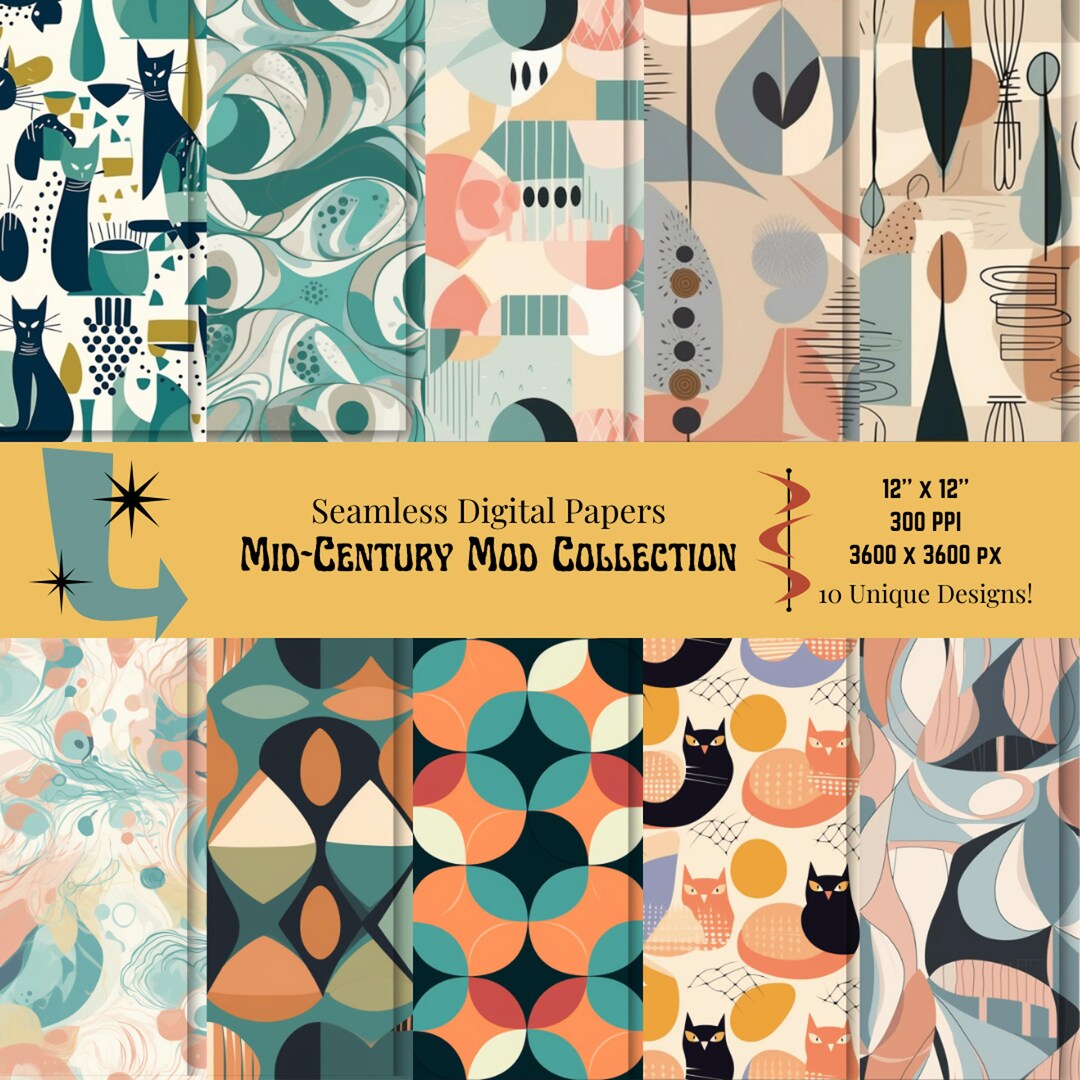 Mid Century Mod Digital Paper Patterns - Seamless Digital Paper Pack ...