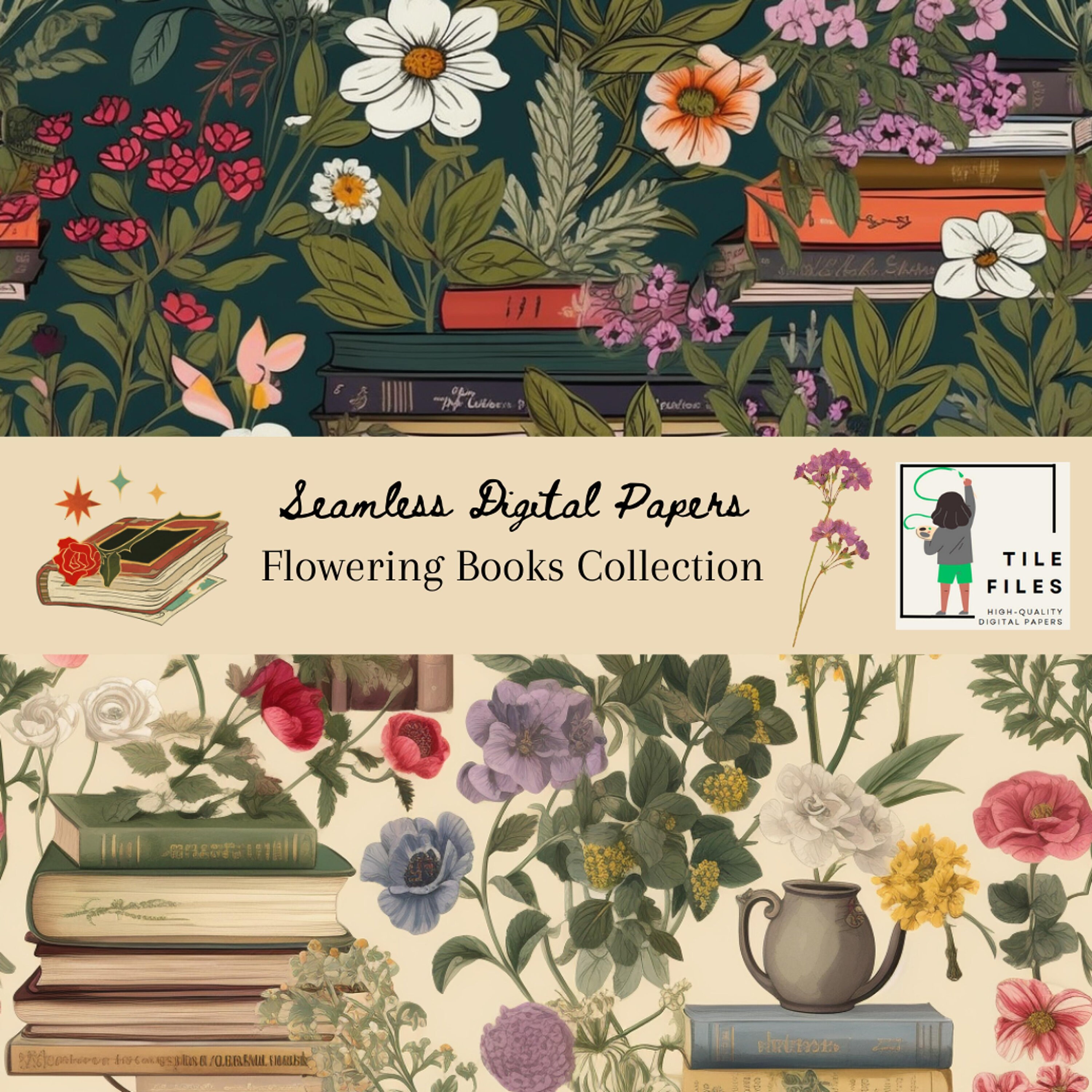 Flowering Books Digital Paper Patterns Seamless Digital Paper Pack ...