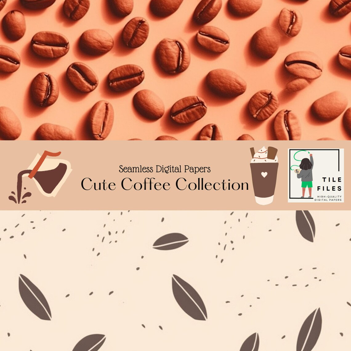 Cute Coffee Digital Paper Patterns Seamless Digital Paper Pack ...