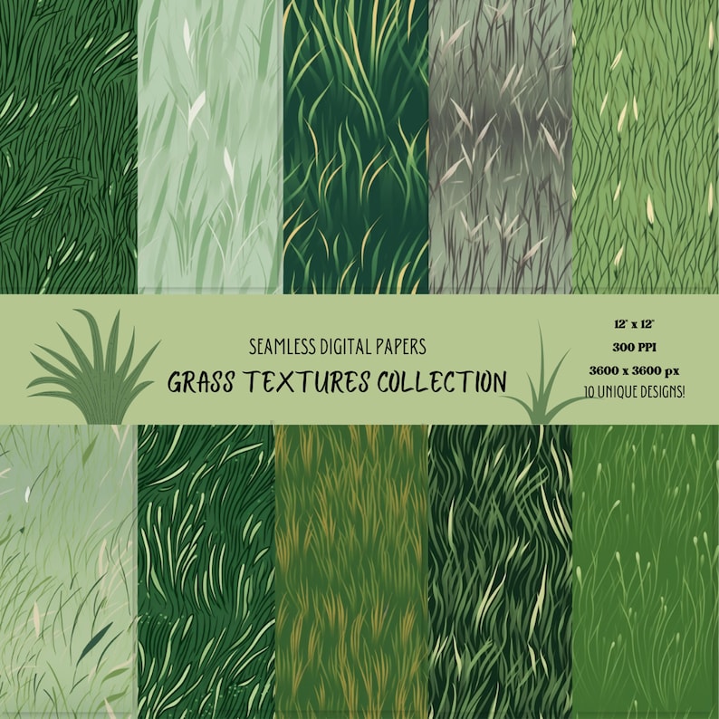 Grass Textures Digital Paper Patterns - Seamless Digital Paper Pack ...