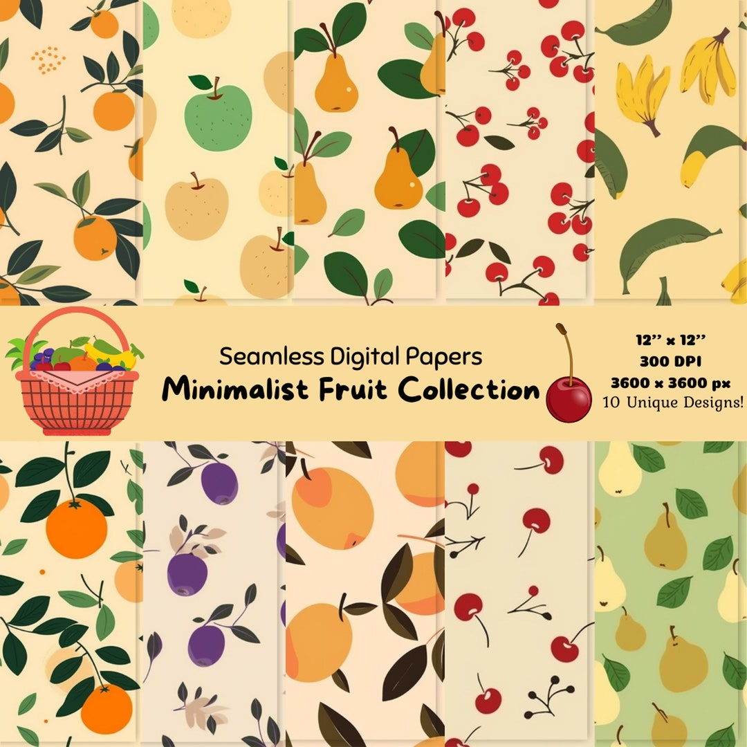 Minimalist Fruit Digital Paper Patterns Seamless Digital Paper Pack ...