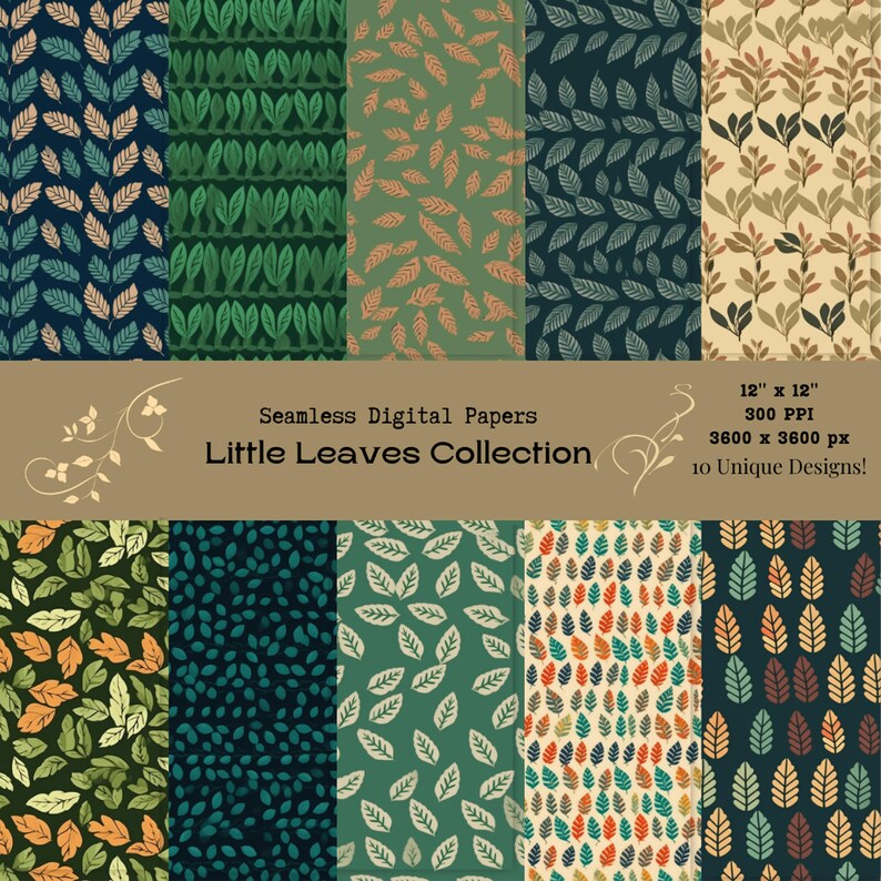 Little Leaves Digital Paper Patterns Seamless Digital Paper Pack ...