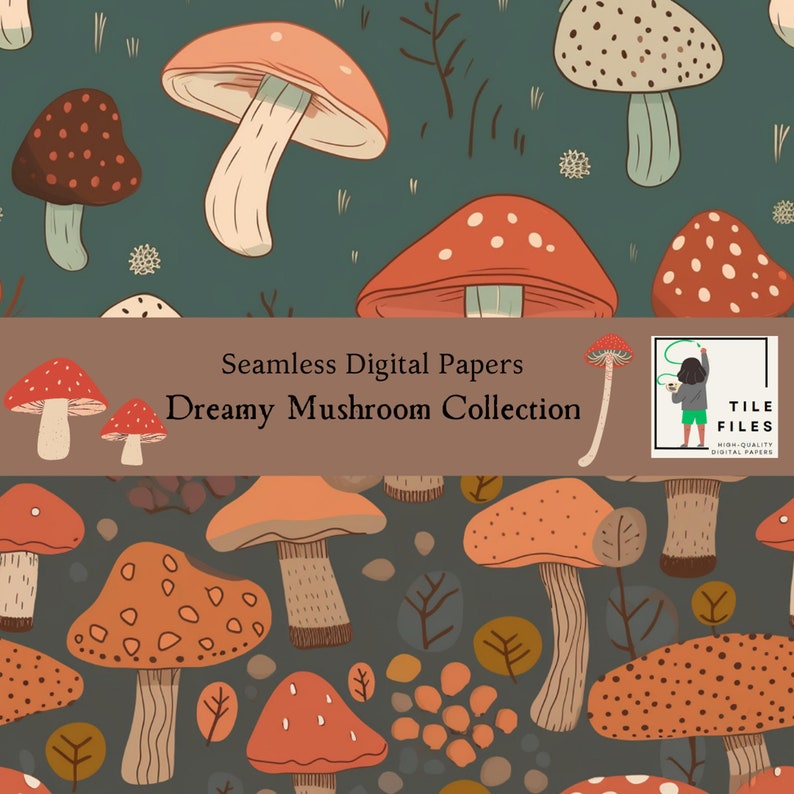 Dreamy Mushroom Digital Paper Patterns - Seamless Digital Paper Pack ...
