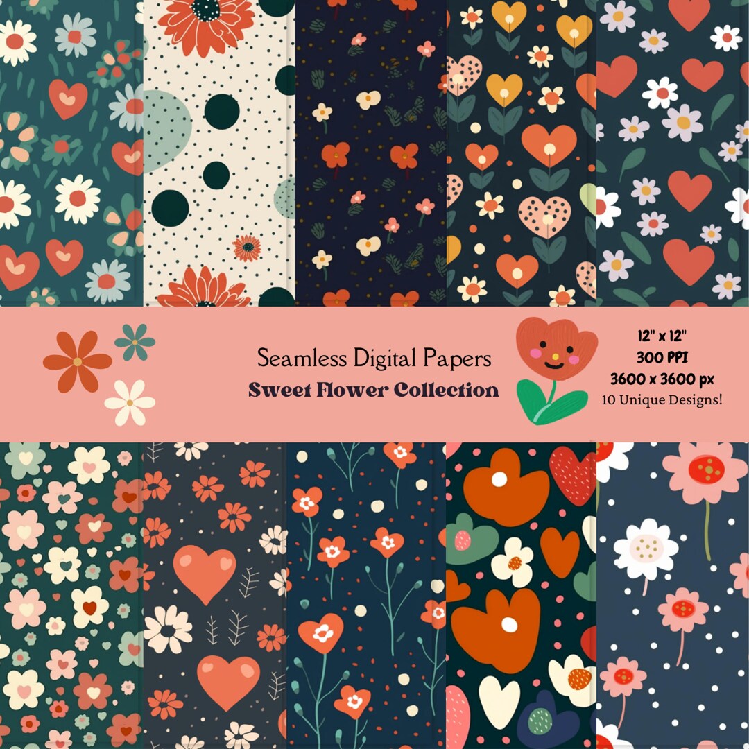 Patrones de papel digital de flores dulces Paquete de papel digital sin ...