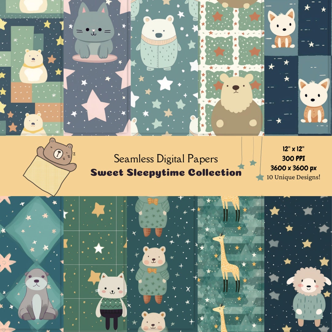 Sweet Sleepytime Digital Paper Patterns - Seamless Digital Paper Pack ...