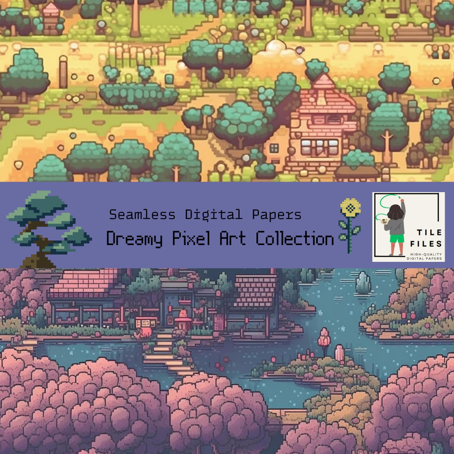 Dreamy Pixel Art Digital Paper Patterns Seamless Digital Paper Pack ...