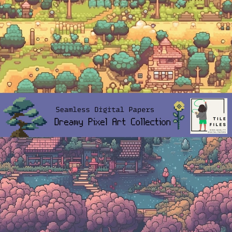 Dreamy Pixel Art Digital Paper Patterns Seamless Digital Paper Pack Printable Scrapbook Paper ...