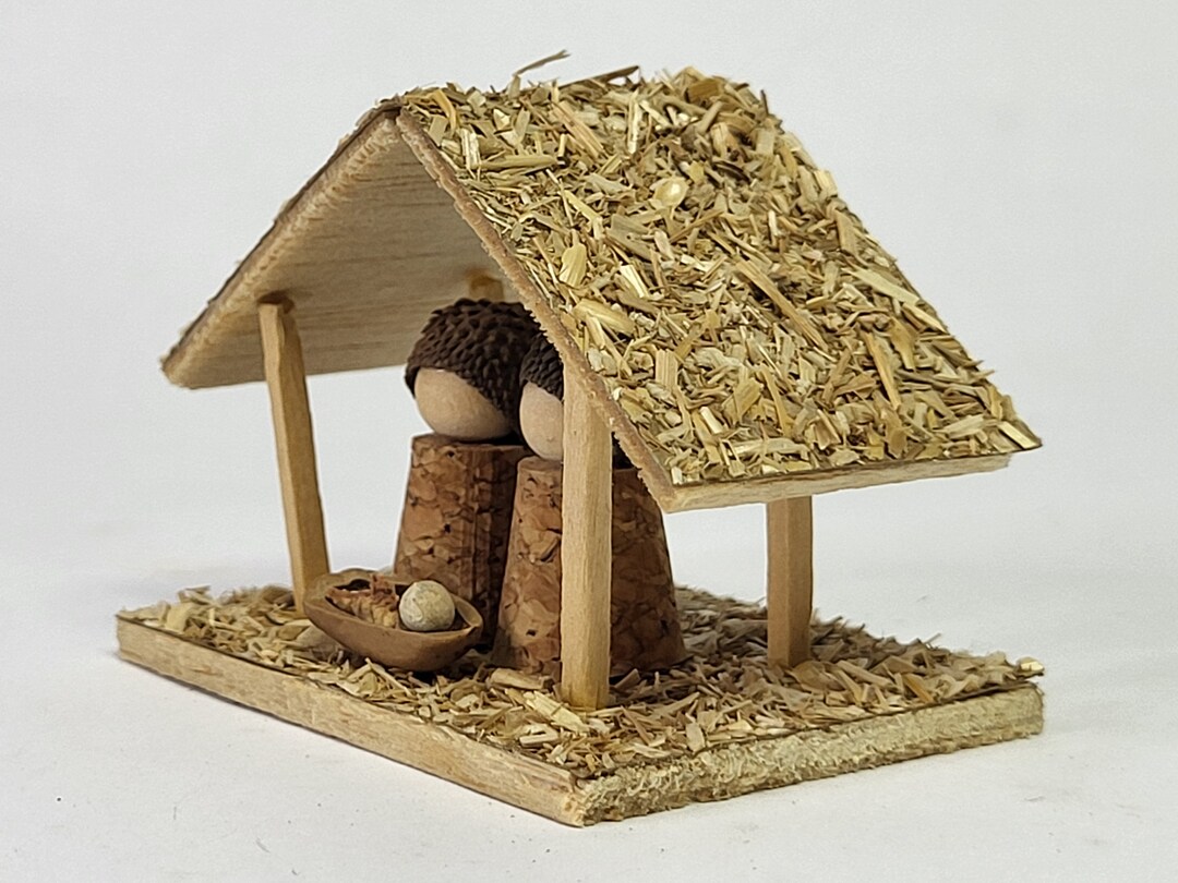 Art/ Small Nativity Scene With Straw Shed Handmade Family Sculpture - Etsy