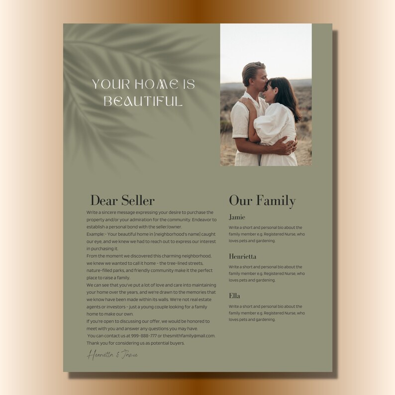 Modern Home Offer Letter Template Letter to Impress House - Etsy