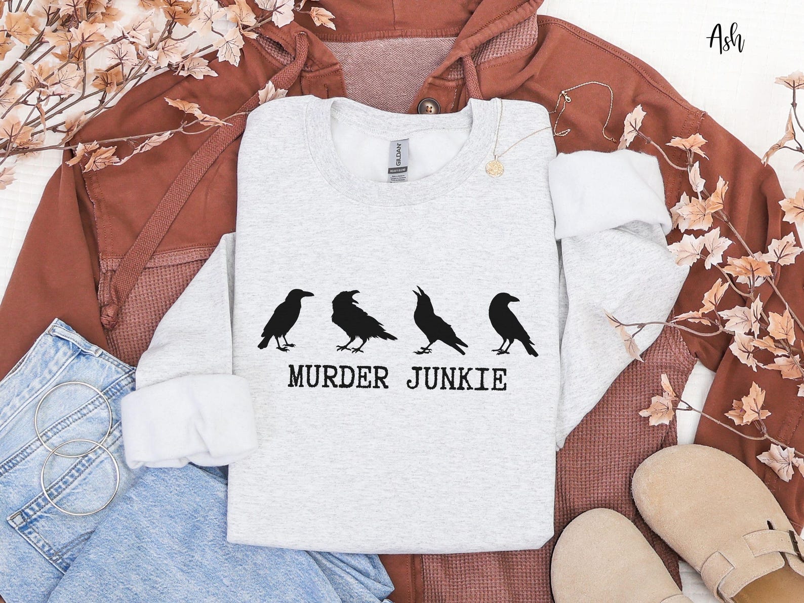 Murder Junkie Sweatshirt, Gothic Crow Design, Dark True Crime Aesthetic ...