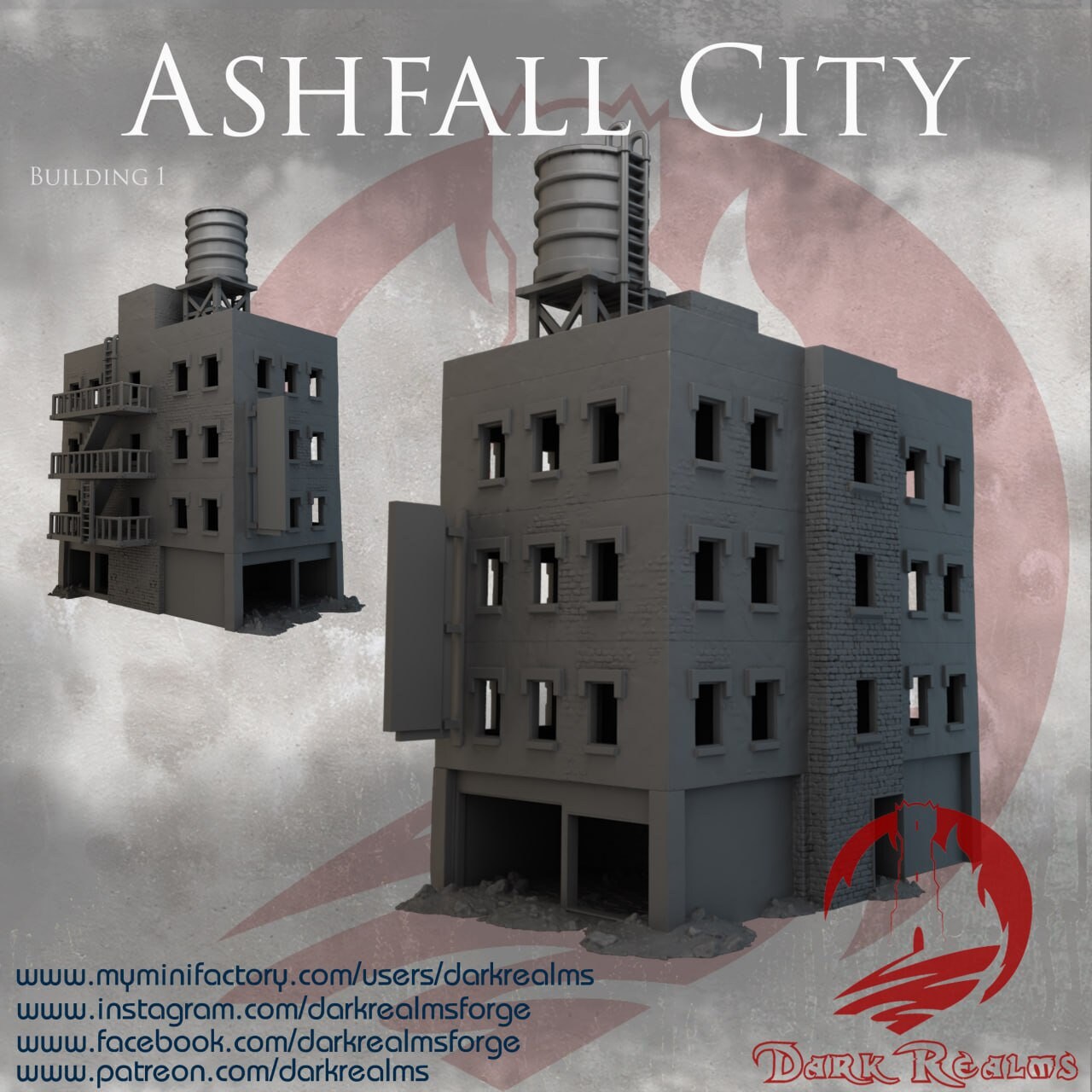 Ashfall City Building 1 V2 Dark Realms 15mm 28mm 32mm Wargaming ...