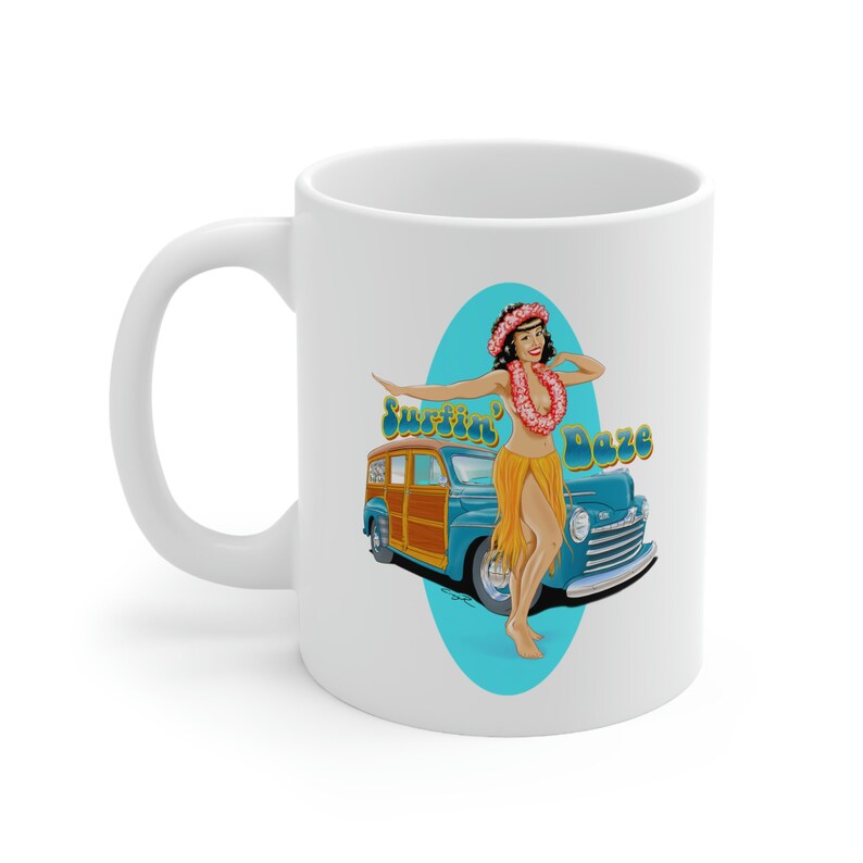 Hula Girl Pinup Mug, Topless Pin Up, Surfer Gift, Car Guy Gift, Island ...