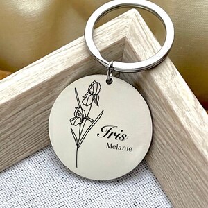 Custom Iris Birth Flower Stainless Steel Keychain - Personalized May ...