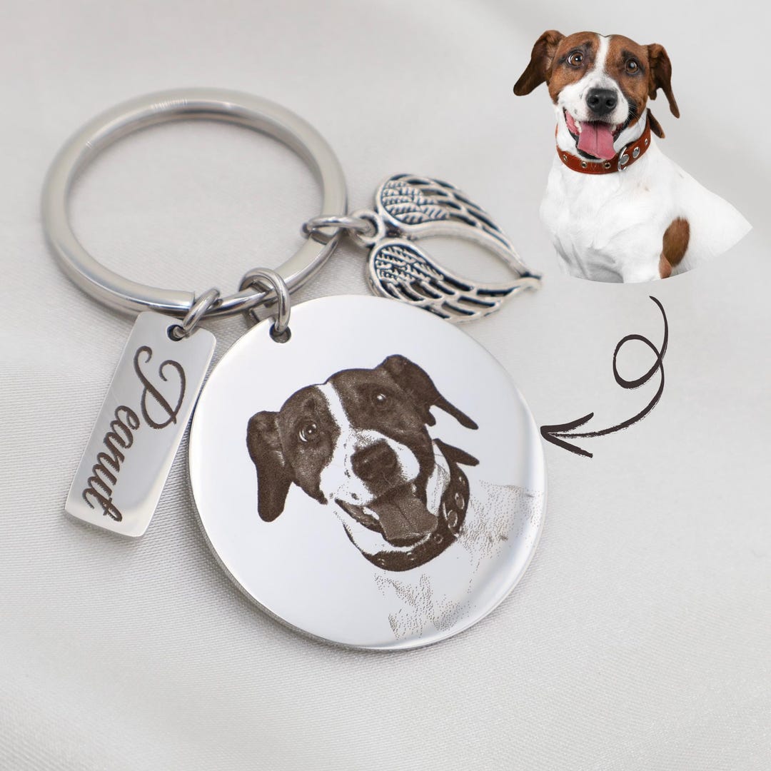 Custom Pet Portrait Keychain: Stainless Steel Memorial Gift - Etsy