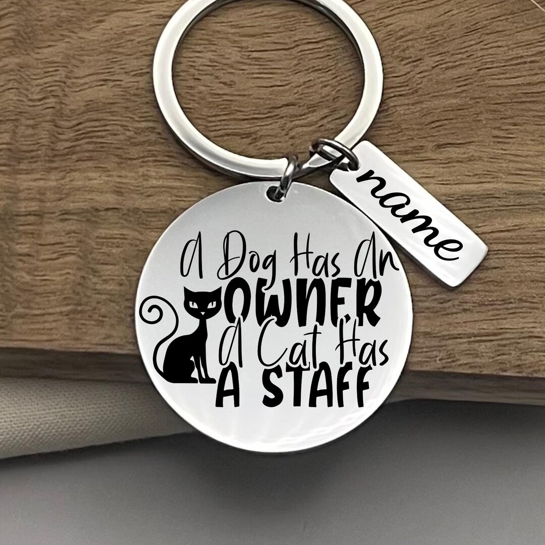 Personalized Cat Staff Stainless Steel Keychain: Funny Cat Lover Gift ...