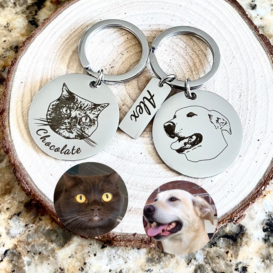 Personalized Pet Portrait Keychain: Custom Stainless Steel Dog Cat ...