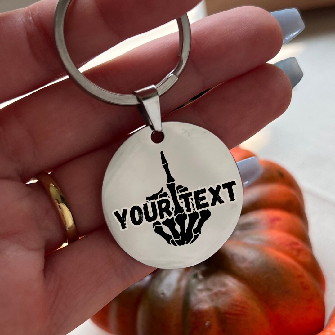 Personalized Skeleton Hand Keychain - Skeleton Middle Finger Keychain ...