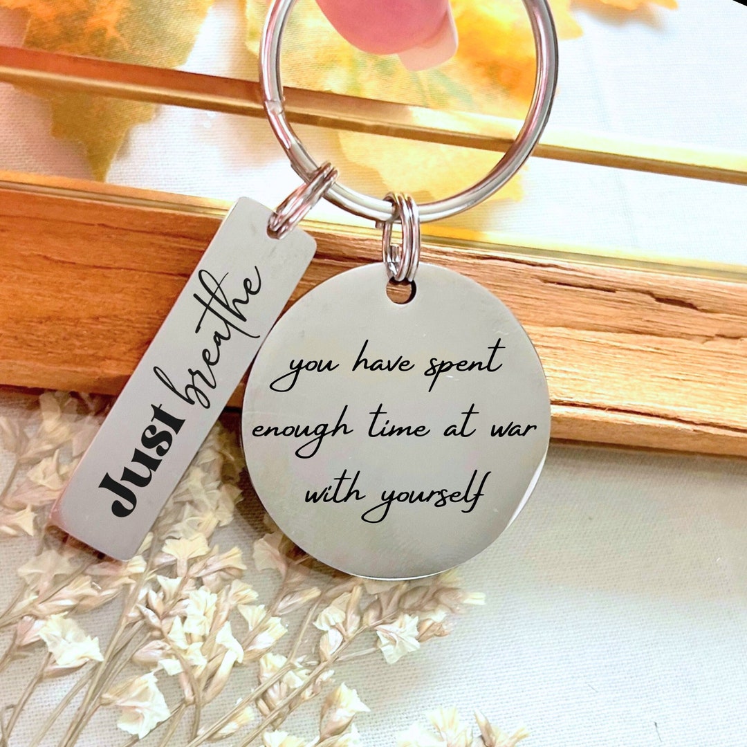 Personalized Just Breathe Stainless Steel Keychain - Custom Self Love ...