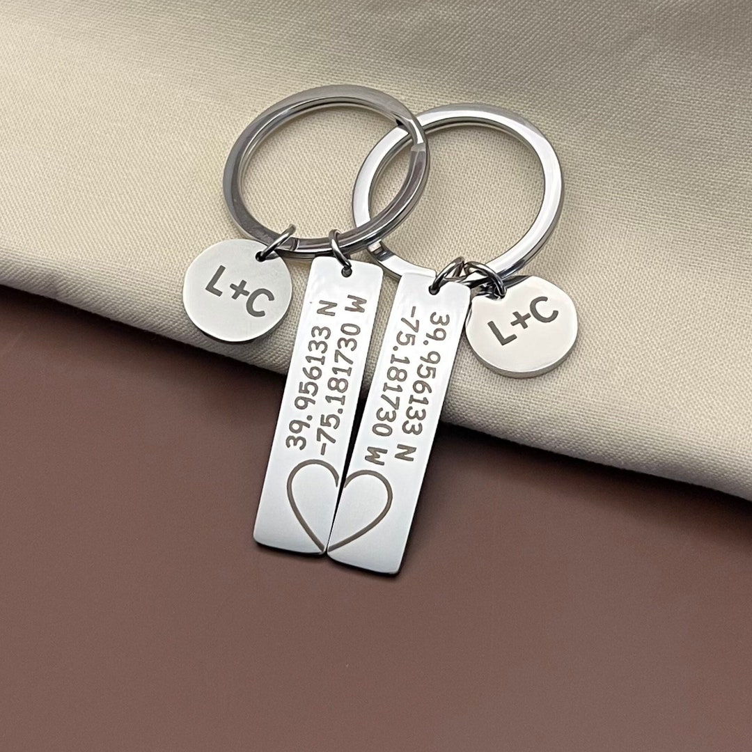 Custom Coordinate Keychain Set: Stainless Steel Love Charm - Etsy