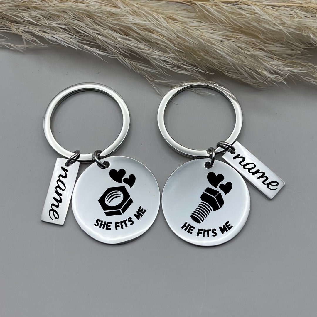 Custom Stainless Steel Couple Keychain Set: 'she Fits Me' Funny Gift - Etsy