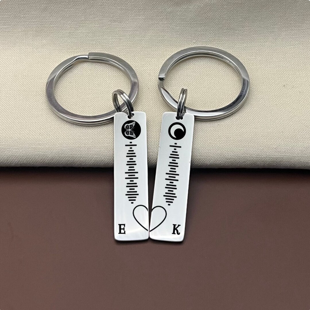 Custom Music Code Stainless Steel Keychain Set: Personalized Couple ...