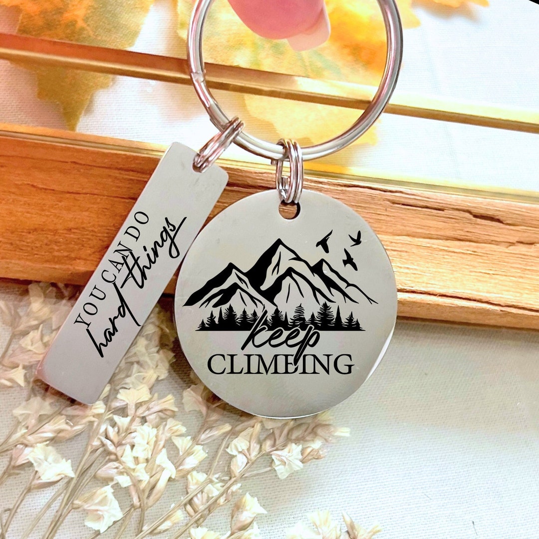 Personalized Mountain Keychain: Engraved Stainless Steel Motivational ...