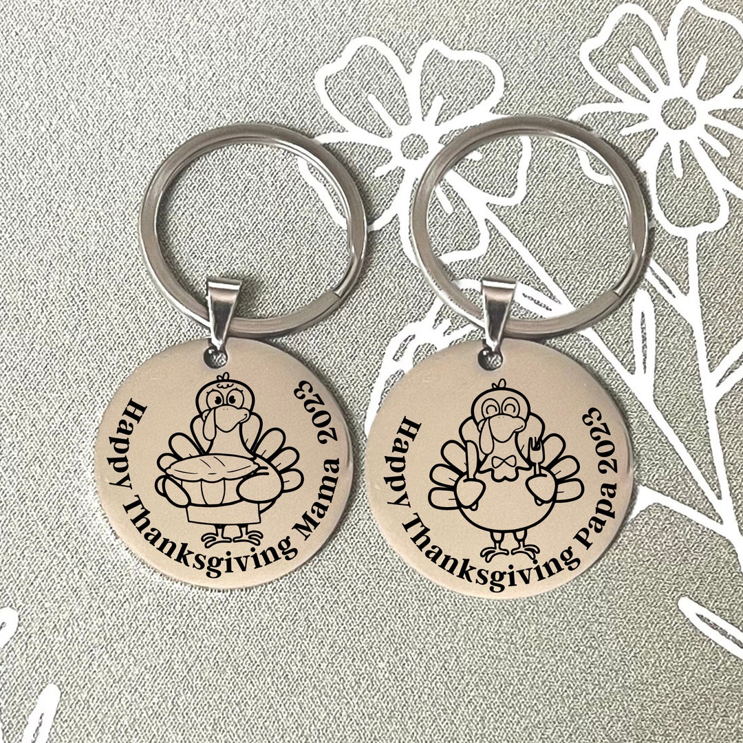 Personalized Thanksgiving Turkey Family Keychain - Stainless Steel Gift ...