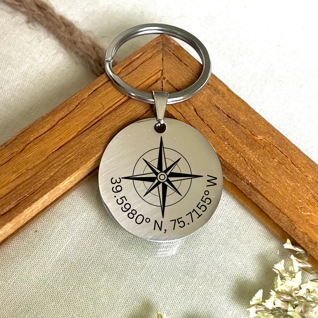Custom Coordinate Compass Keychain - Find Your Way With Style" - Etsy