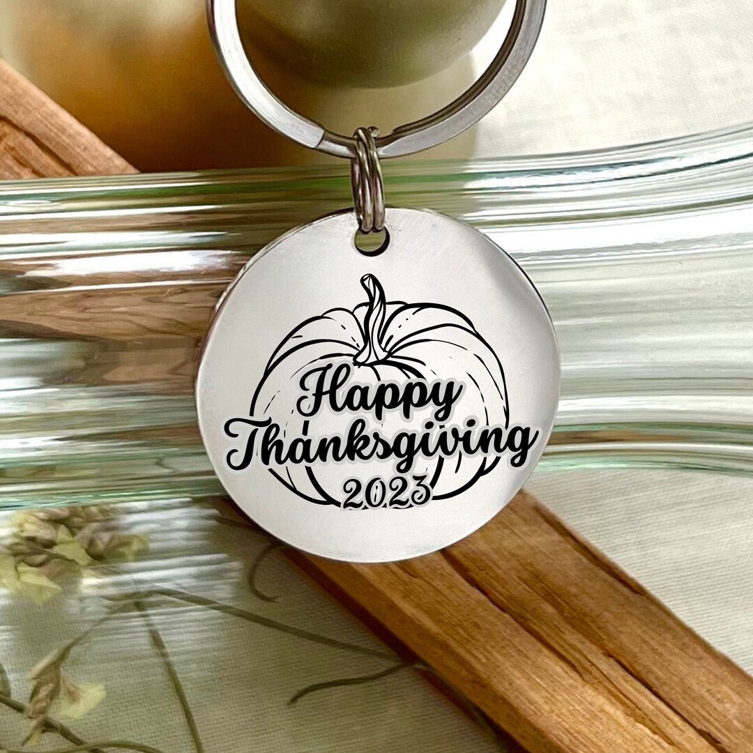 Personalized Thanksgiving Keychain: Stainless Steel Pumpkin, Happy ...