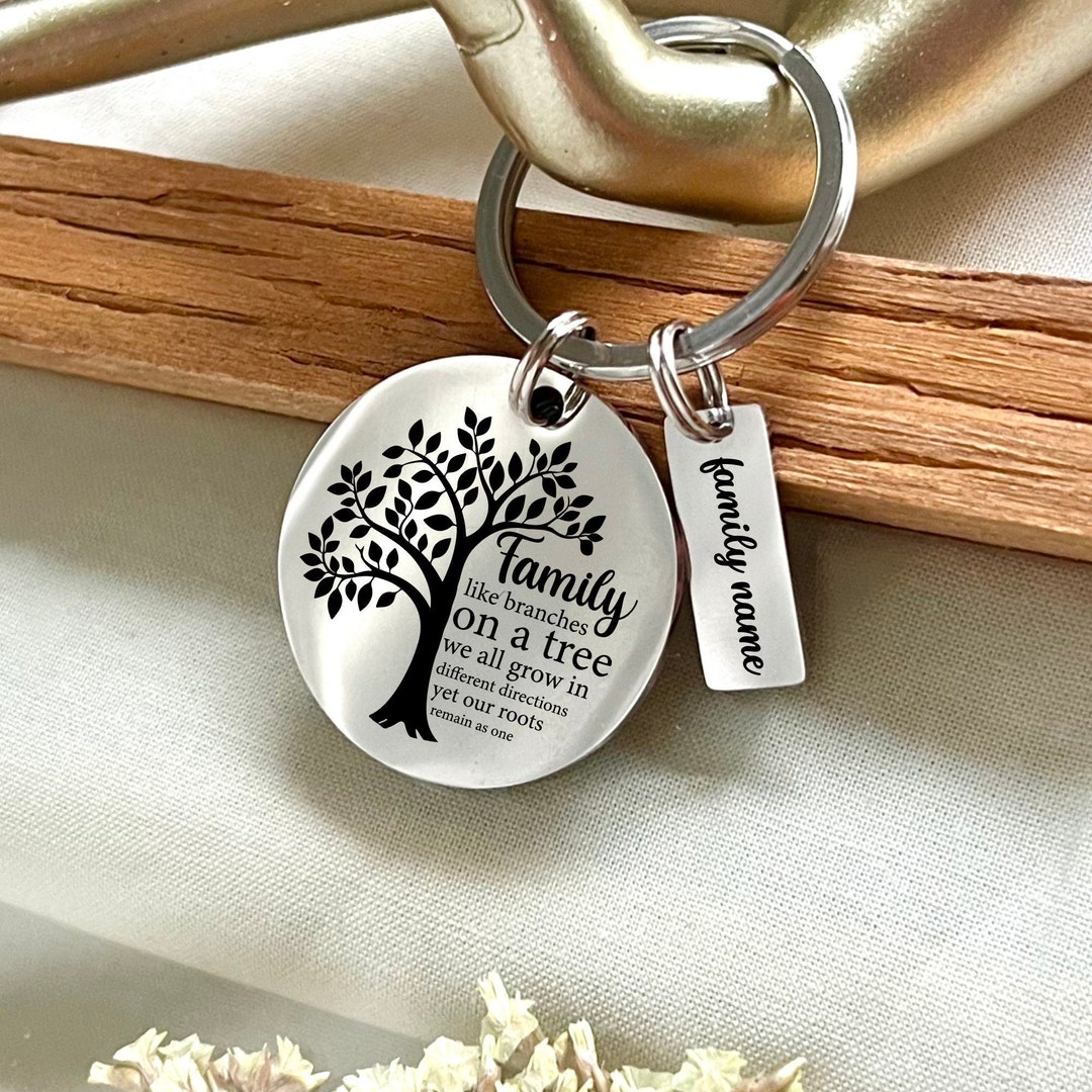 Custom Family Tree Keychain: Personalized Stainless Steel Keyring - Etsy