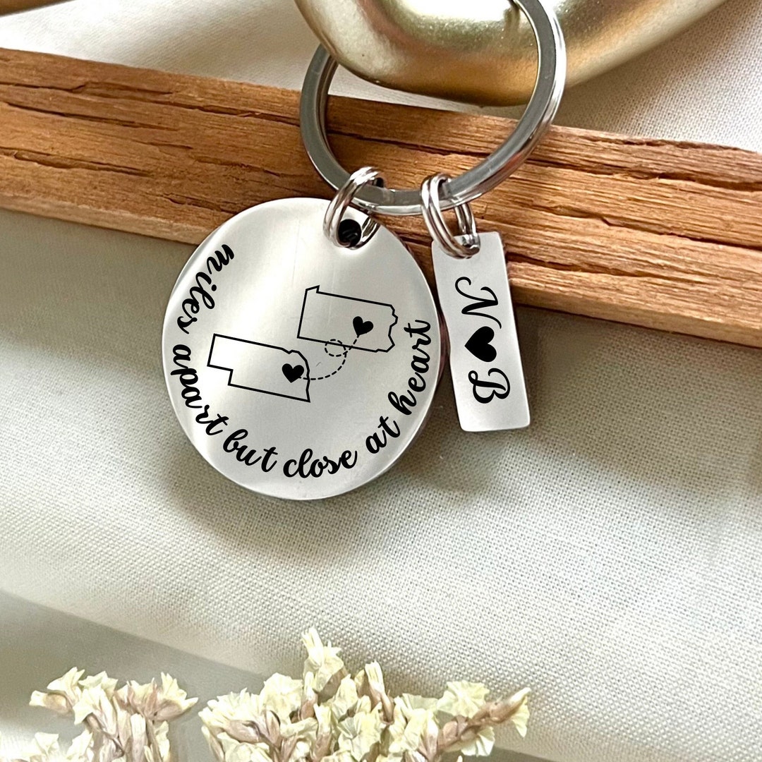 Custom Stainless Steel Long Distance Keychain: Personalized State ...