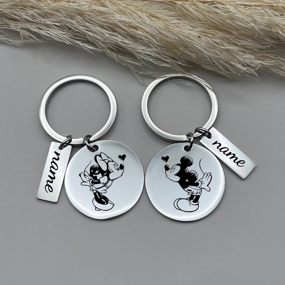 Custom Mickey and Minnie Mouse Stainless Steel Couple Keychain Set - Etsy