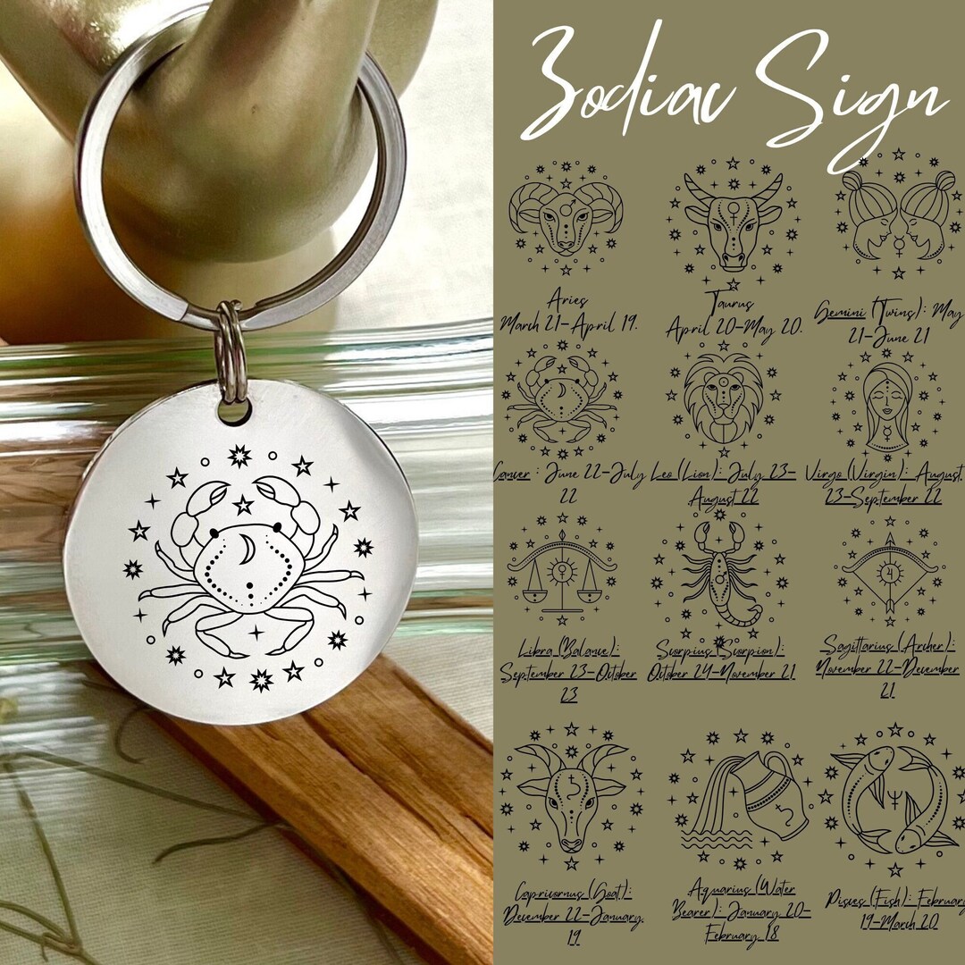 Personalized Zodiac Keychain | Custom Astrology Keyring | Birthday Gift ...