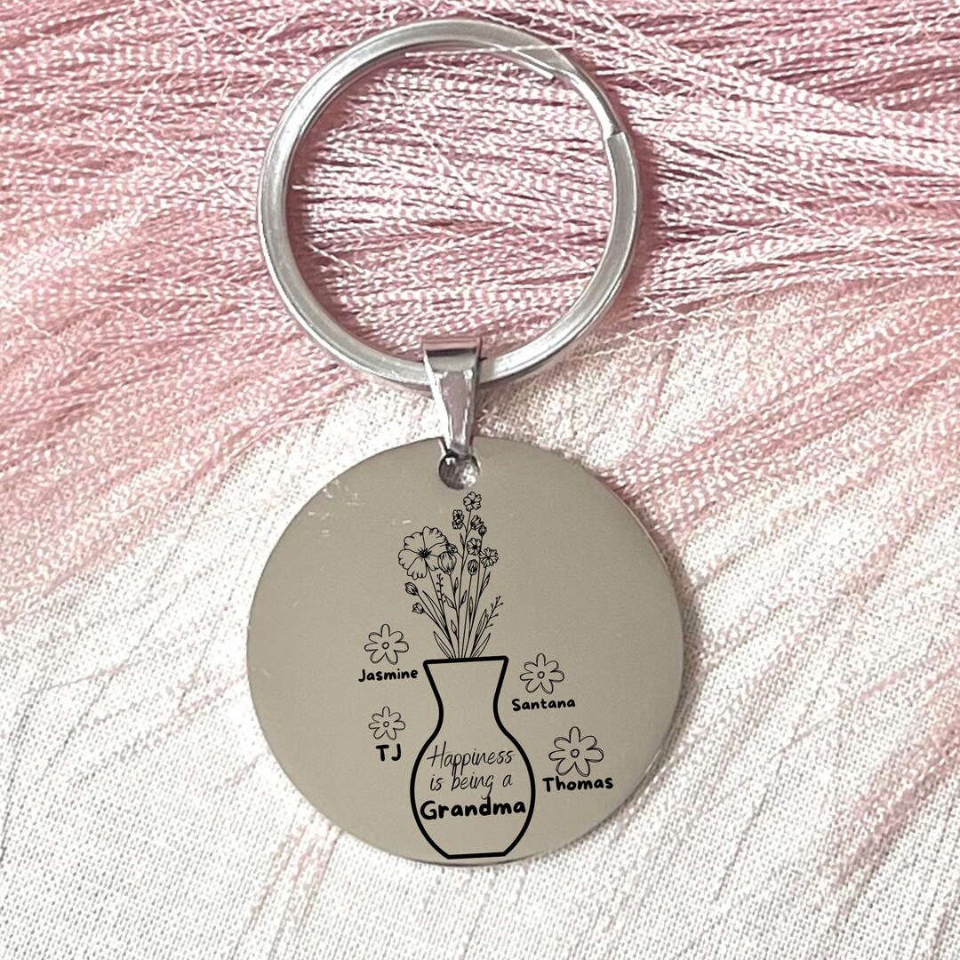 Personalized Grandma Keychain: Stainless Steel Flower Vase Gift - Etsy