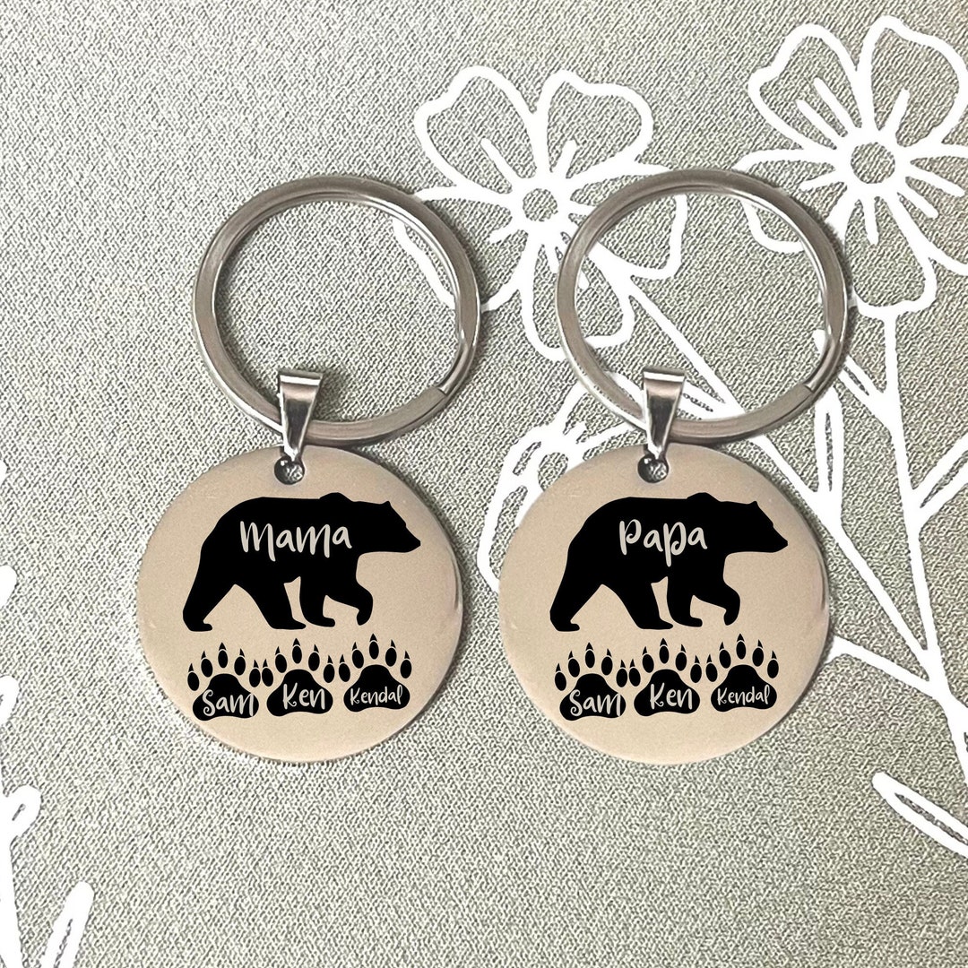 Personalized Mama Bear Keychain: Stainless Steel Family Keepsake - Etsy