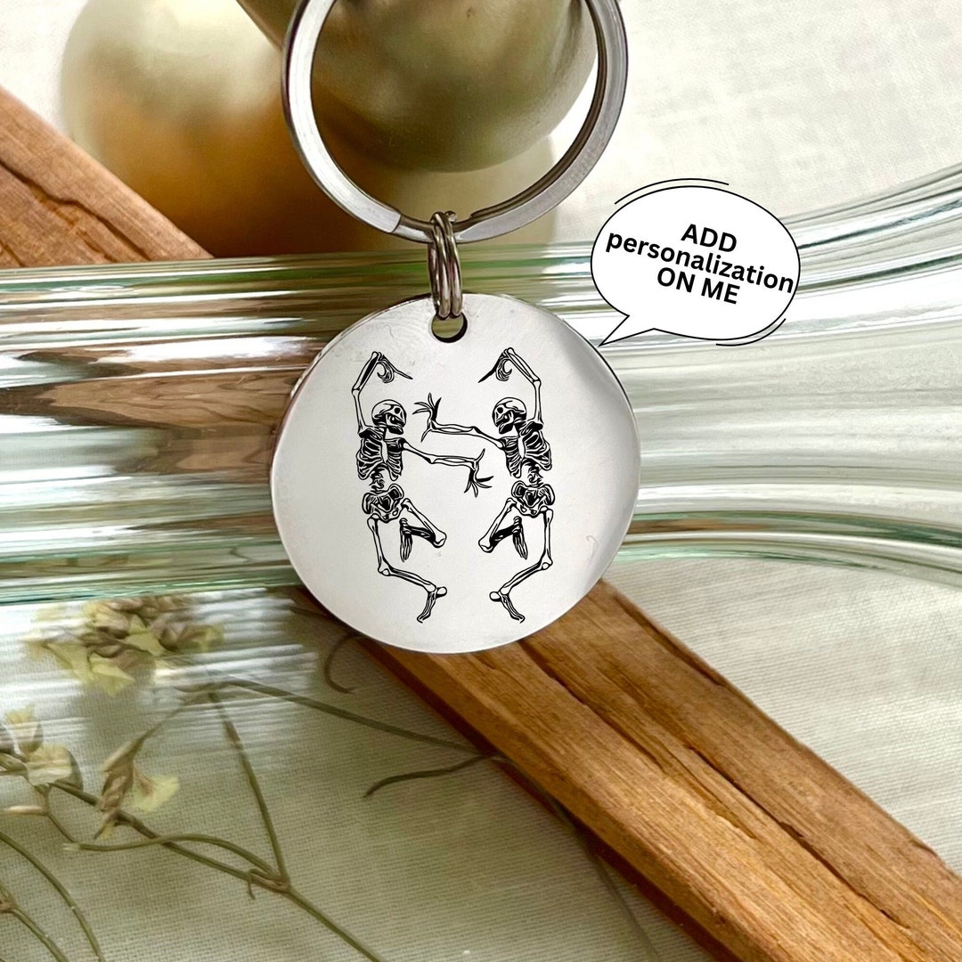 Personalized Dancing Skeletons Halloween Keychain - Spooky and Playful ...
